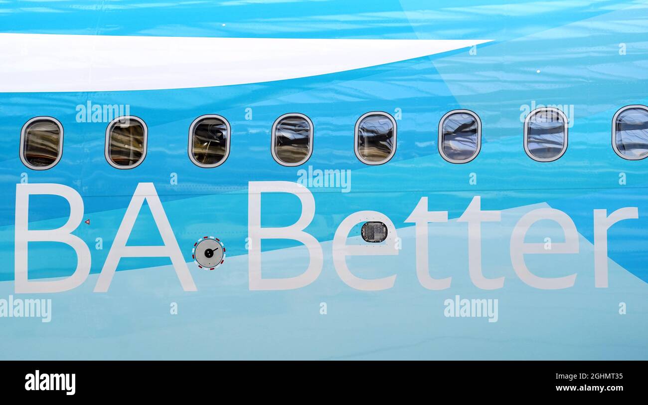 A view of an Airbus A320neo at Heathrow Airport with BA Better World ...