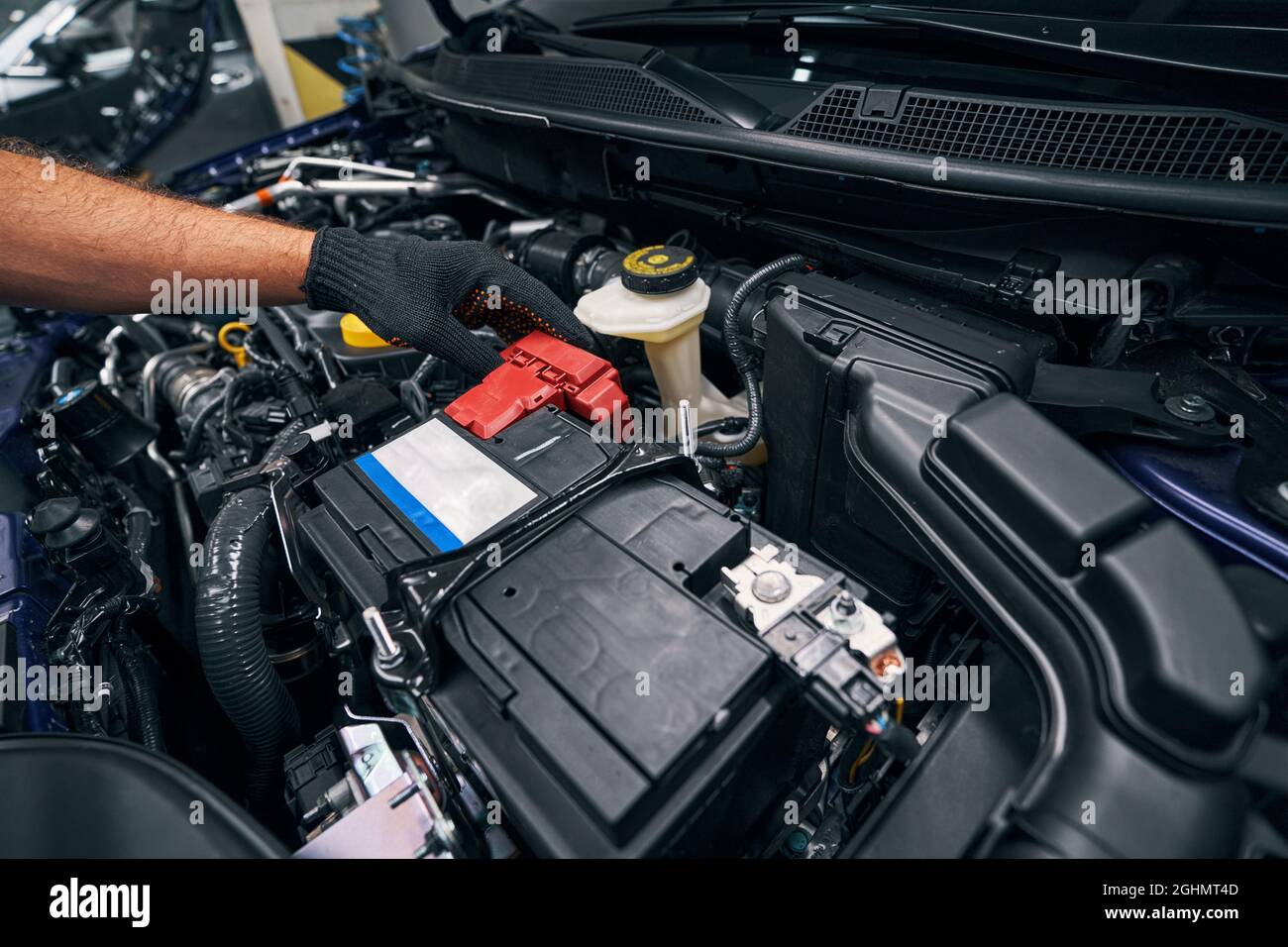 Person checking the car battery under bonnet Stock Photo - Alamy