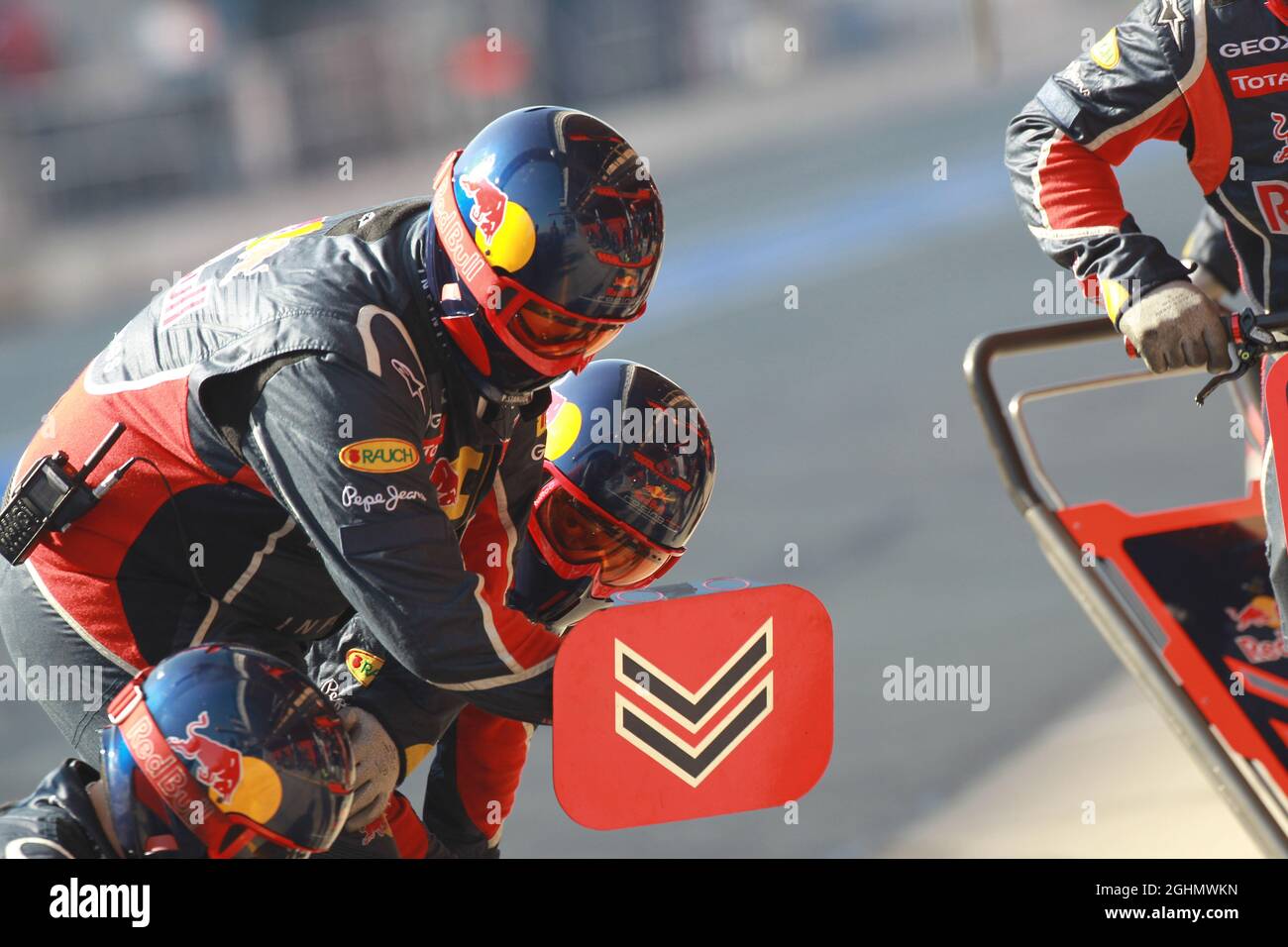 02.04.2012, Barcelona, Spain, Red Bull pit crew and mechanics - Formula ...