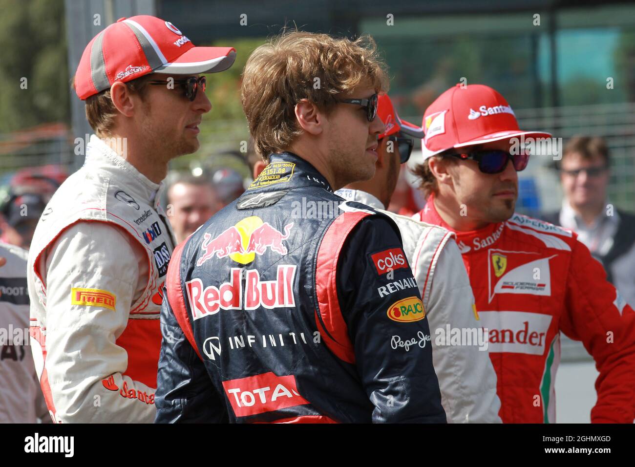 Jenson Button (GBR), McLaren Mercedes with Sebastian Vettel (GER), Red ...