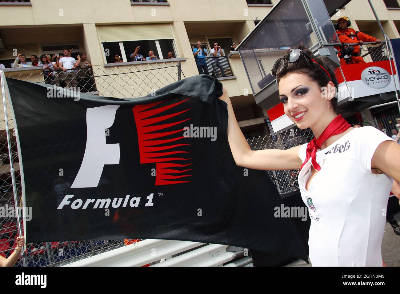 Grid girl with the F1 flag. 27.05.2012. Formula 1 World Championship ...