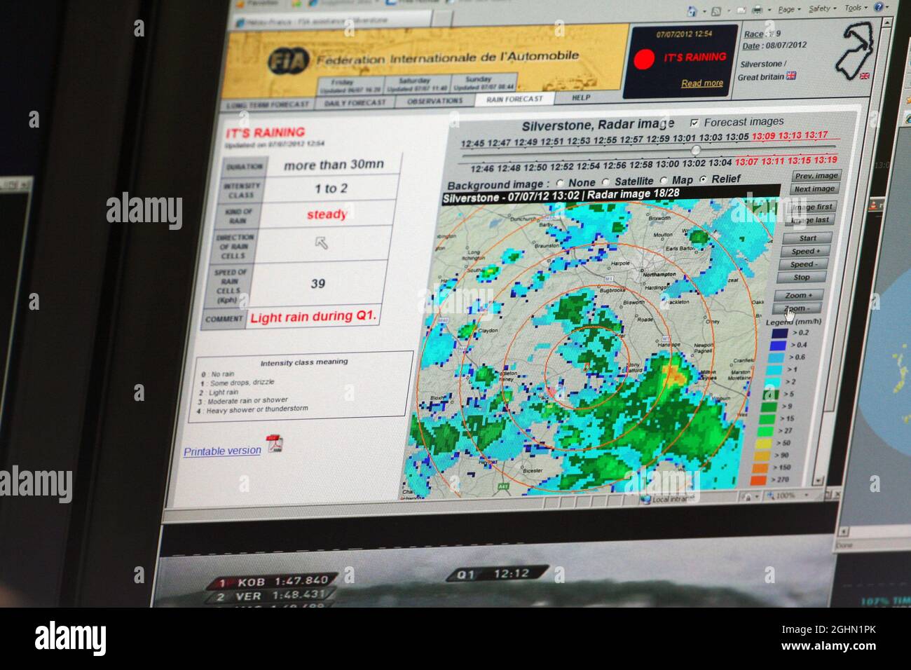 Rain on the weather radar. 07.07.2012. Formula 1 World Championship, Rd 9, British Grand Prix ...