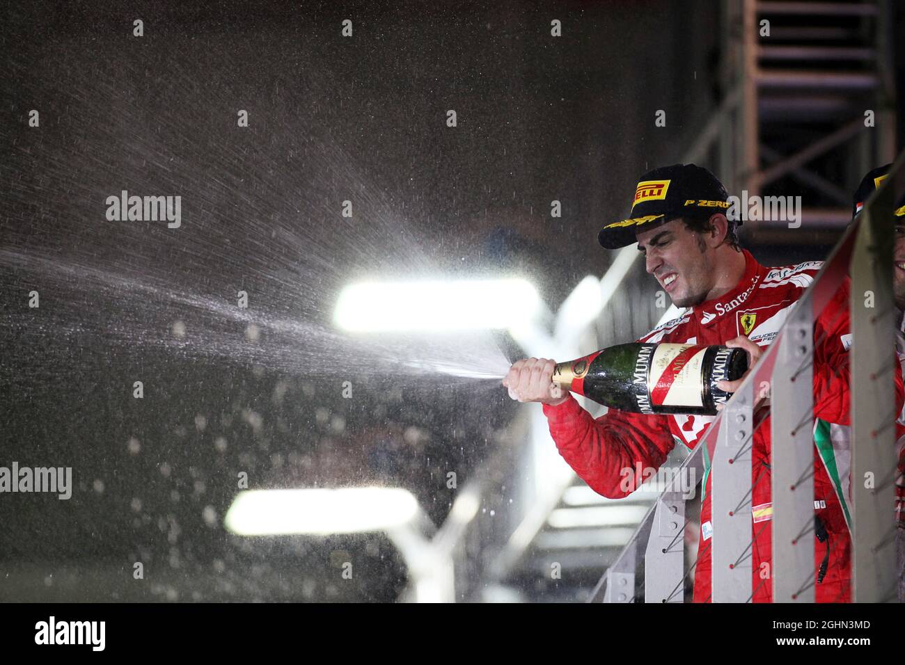 Ferrari celebrates his third position on podium hi-res stock ...