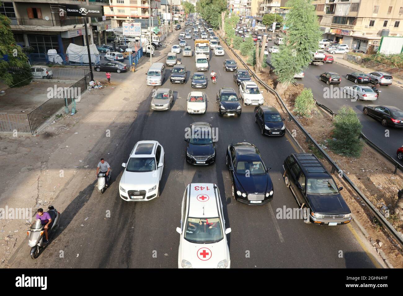 Cars on a highway, Beirut, Lebanon, September 6, 2021. Traffic in ...