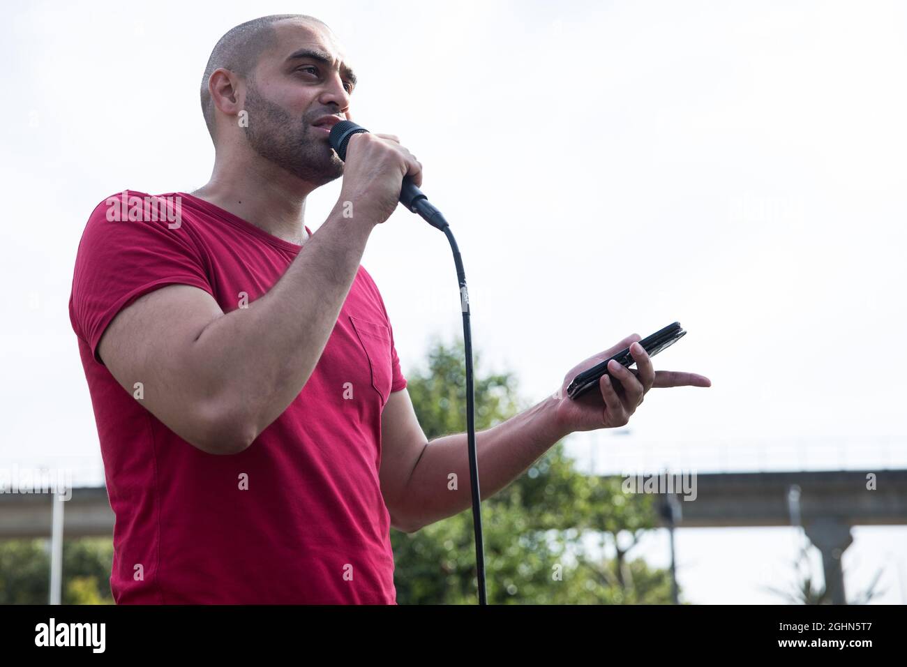 London, UK. 6th September, 2021. Rapper Lowkey addresses human rights ...