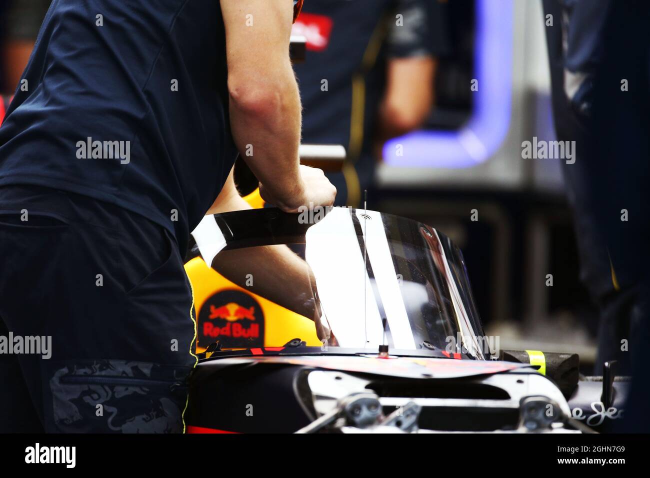 A Red Bull Racing RB12 is fitted with a cockpit canopy. 28.04.2016 ...