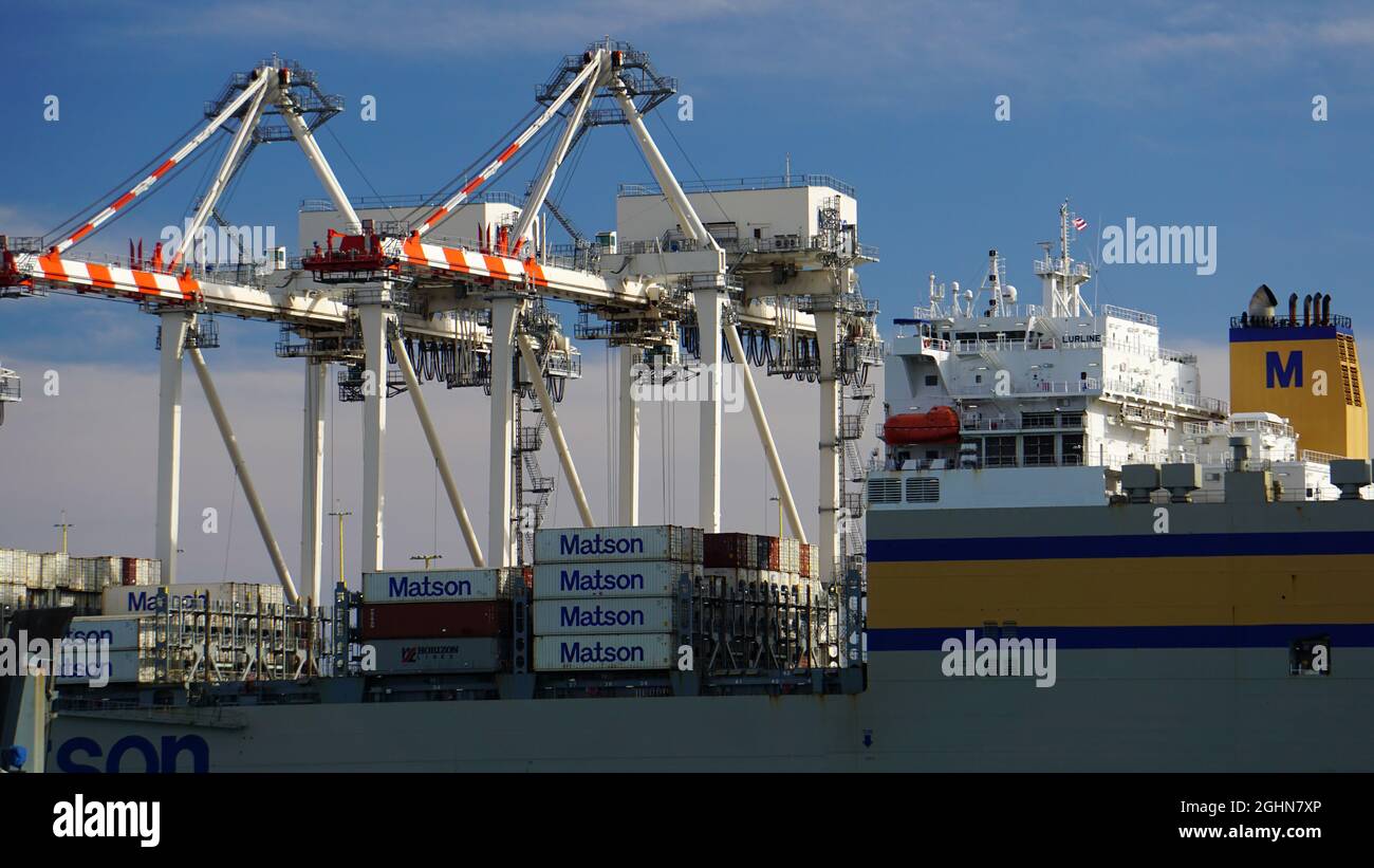Pier 38 in Honolulu Harbor with Matson container shipping company ...