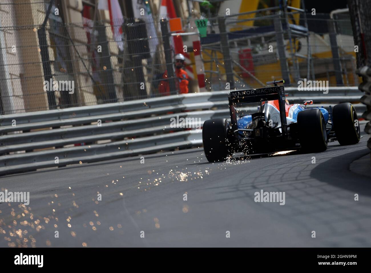 Manor racing mrt05 sends sparks flying hi-res stock photography and ...