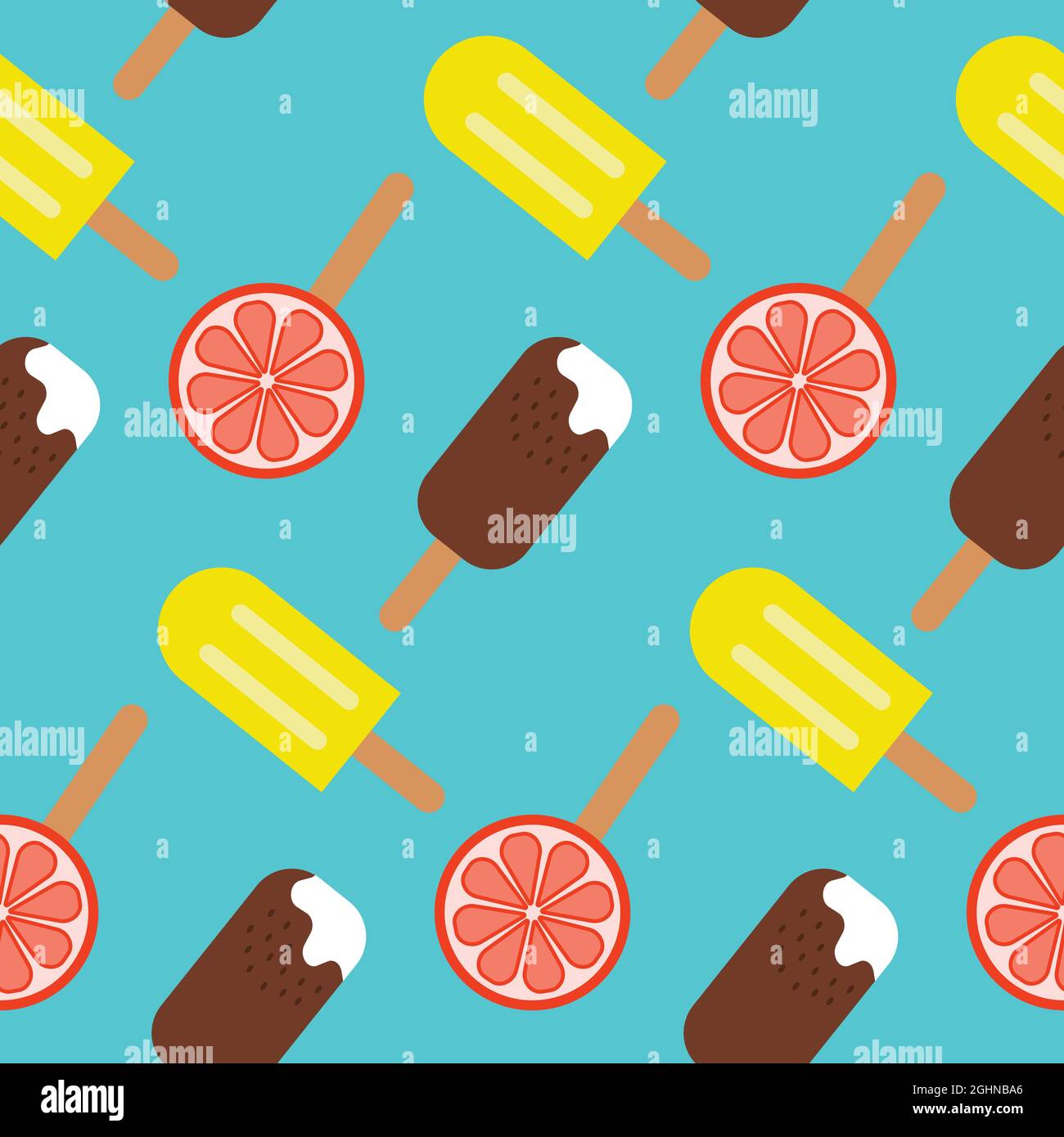 Seamless pattern ice cream popsicle in chocolate, lemon stick and ...