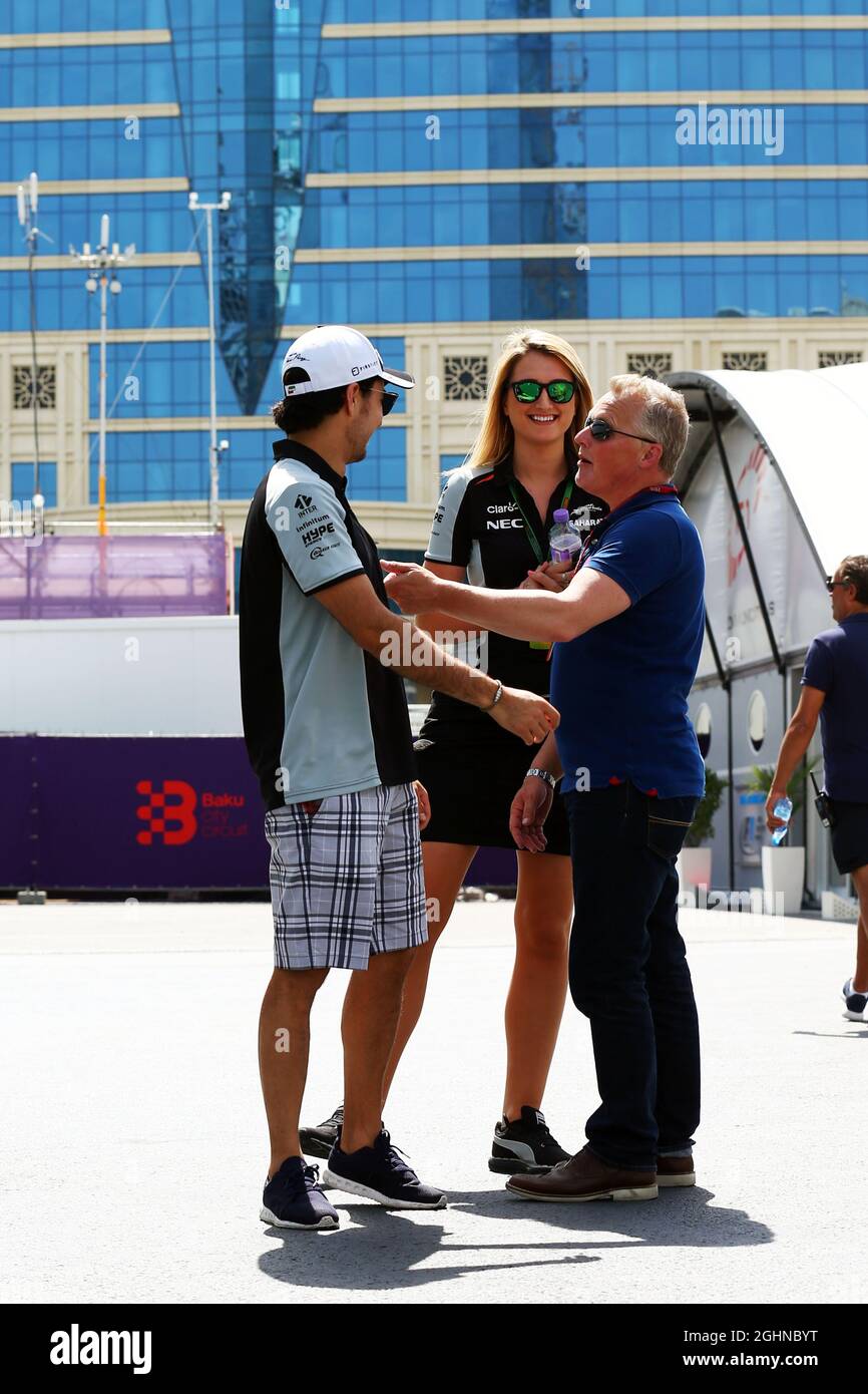 (L to R): Sergio Perez (MEX) Sahara Force India F1 with Victoria Helyar ...