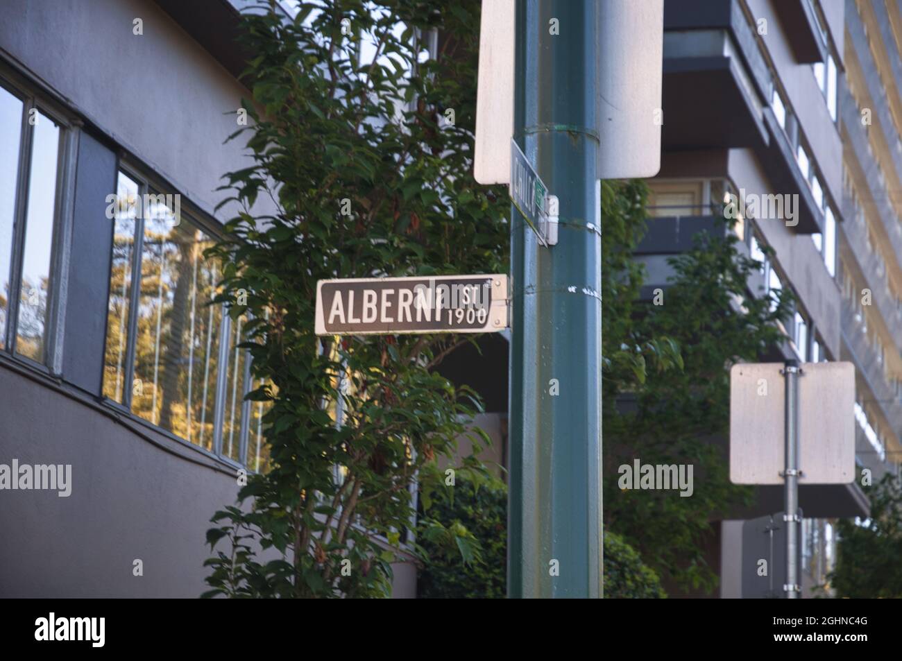 Closeup of a street sign with the street name. Vancouver, Canada Stock ...