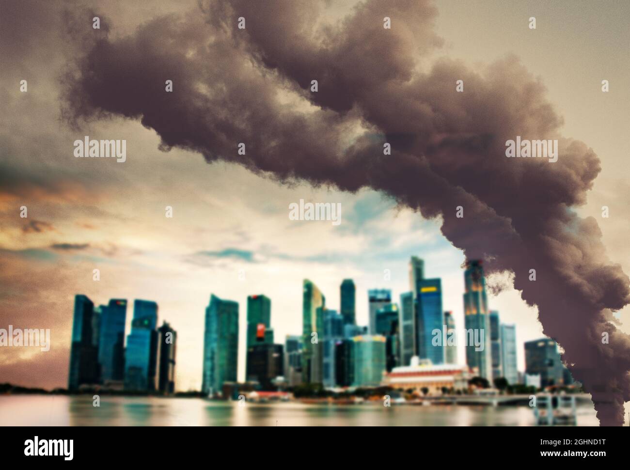 polluted city thick smoke and skyscrapers in background Stock Photo - Alamy