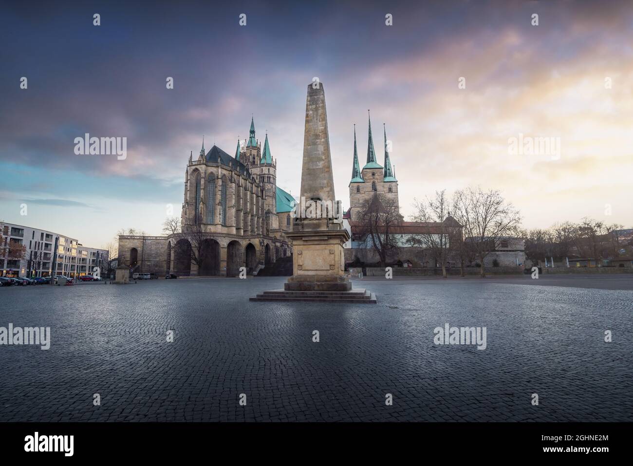 Domplatz Square View with Erfurt Cathedral, St. Severus Church ...