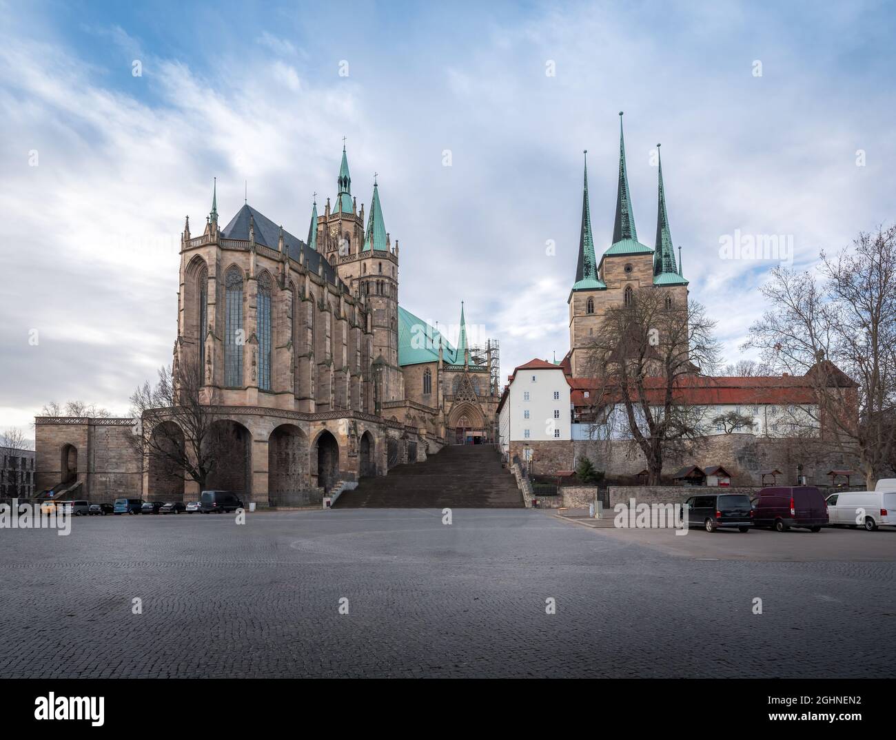 Domplatz Square View with Erfurt Cathedral and St. Severus Church ...