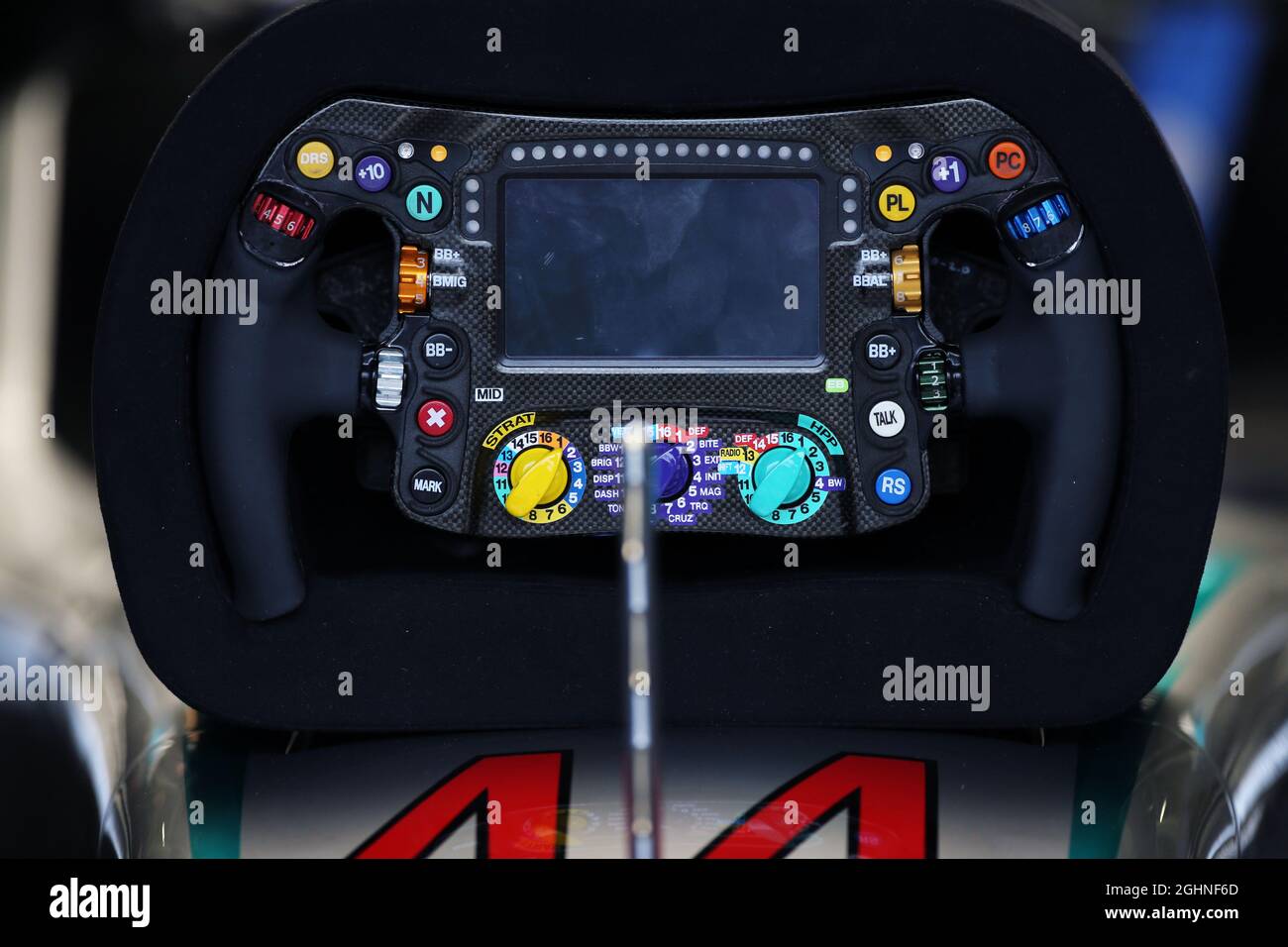 The steering wheel of Lewis Hamilton (GBR) Mercedes AMG F1 W07 Hybrid ...