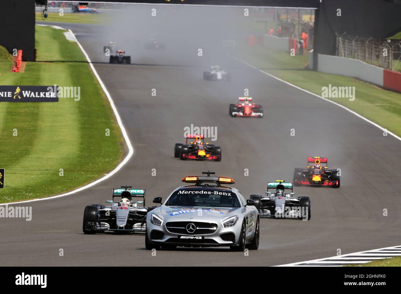 Lewis Hamilton (GBR) Mercedes AMG F1 W07 Hybrid leads behind the FIA ...