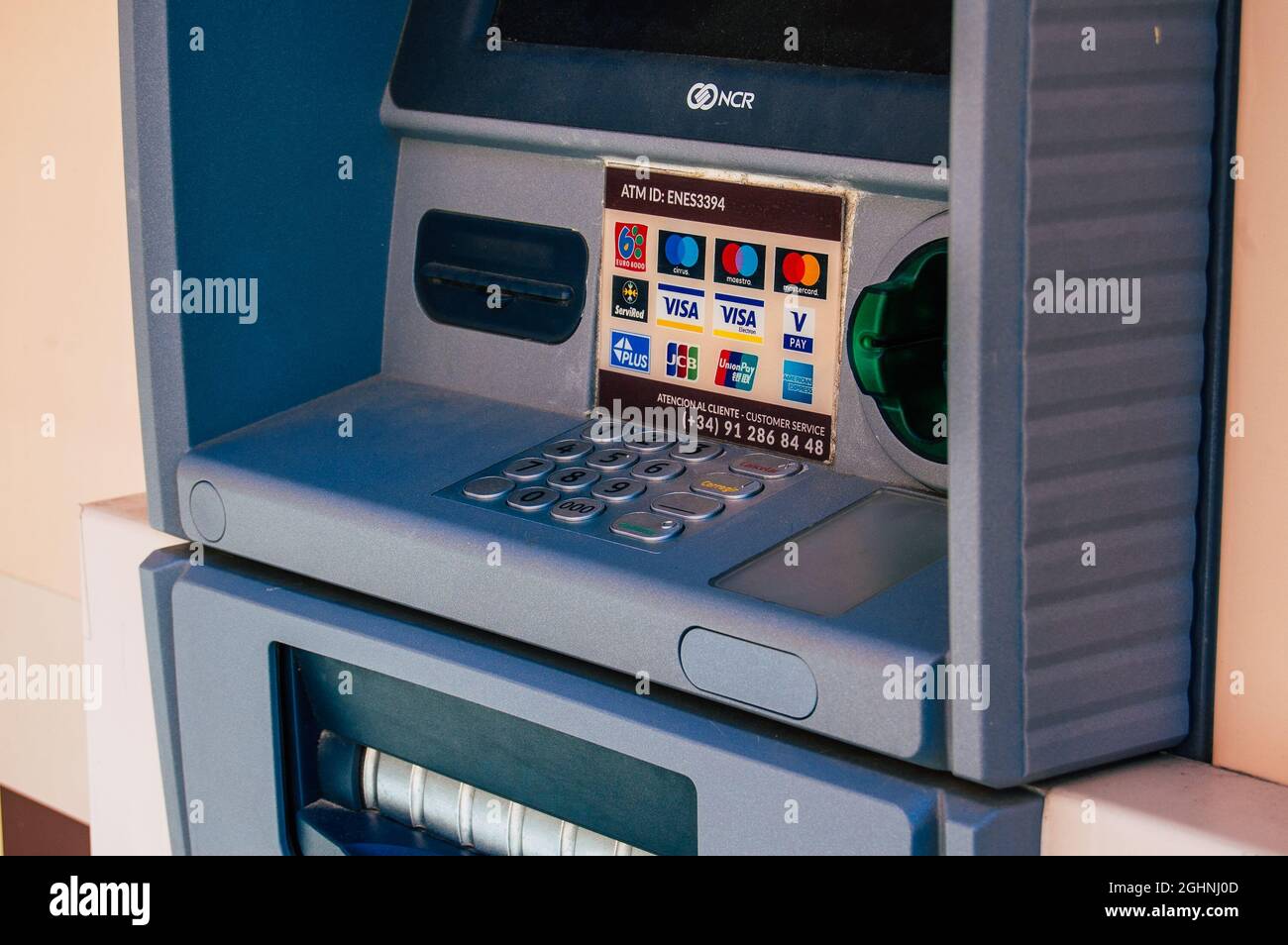 Seville Spain September 04, 2021 ATM located in the streets of Seville ...