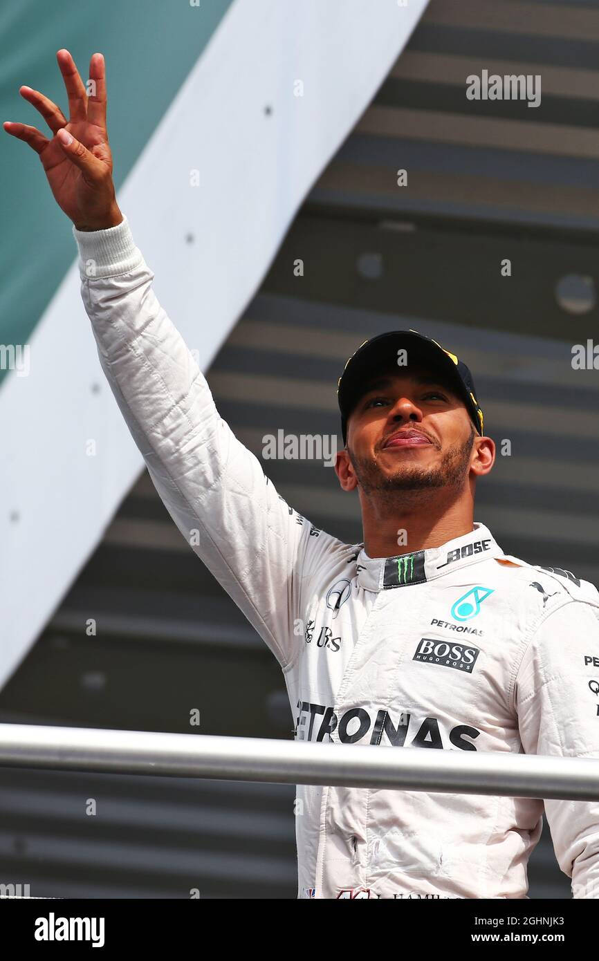 Race winner Lewis Hamilton (GBR) Mercedes AMG F1 celebrates on the ...