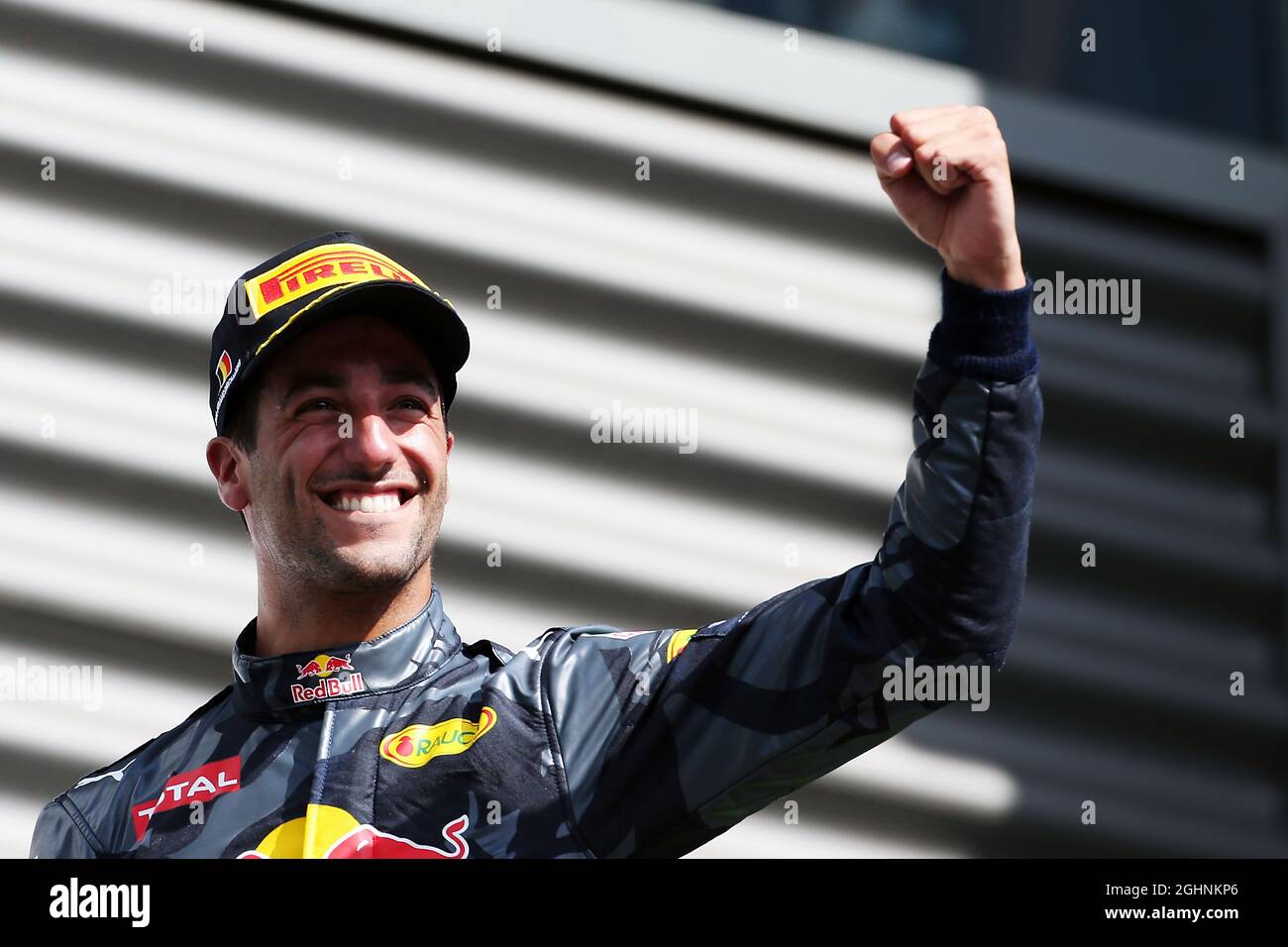 Daniel Ricciardo (AUS) Red Bull Racing celebrates his second position ...