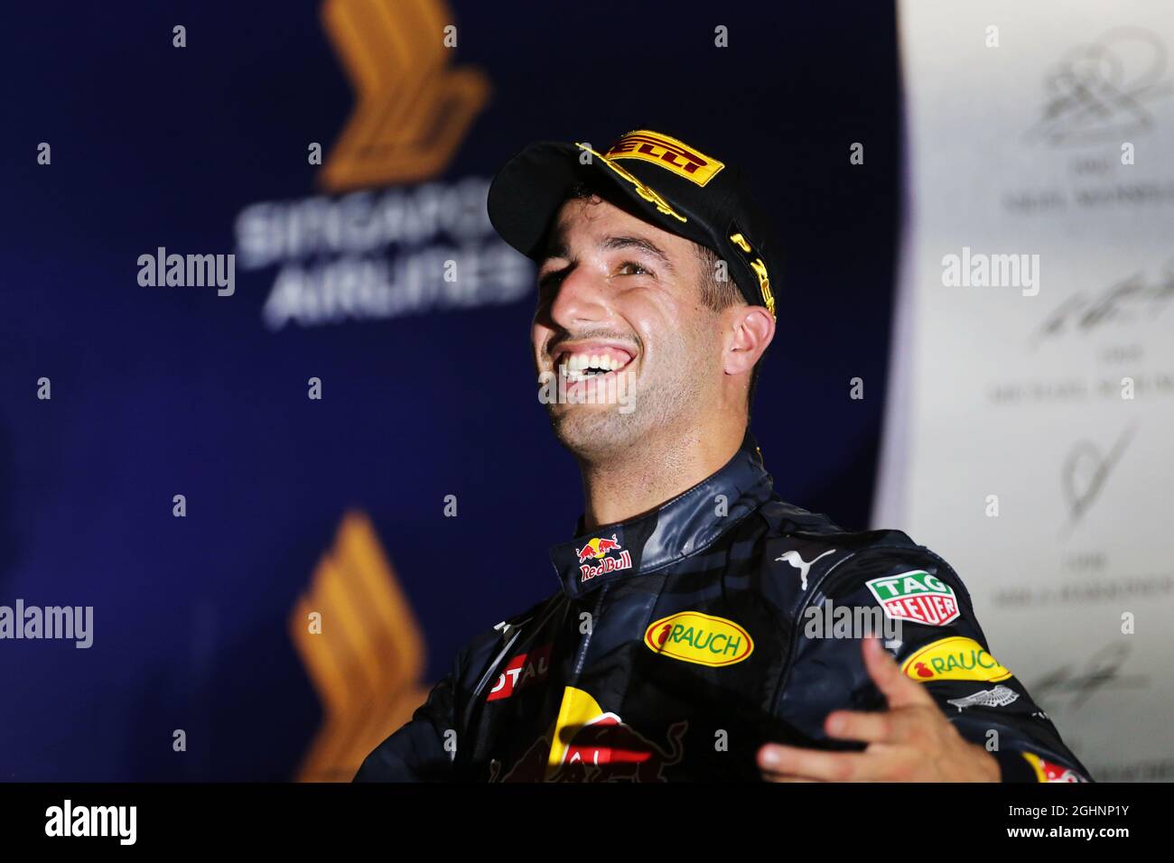 Daniel Ricciardo (AUS) Red Bull Racing celebrates his second position ...