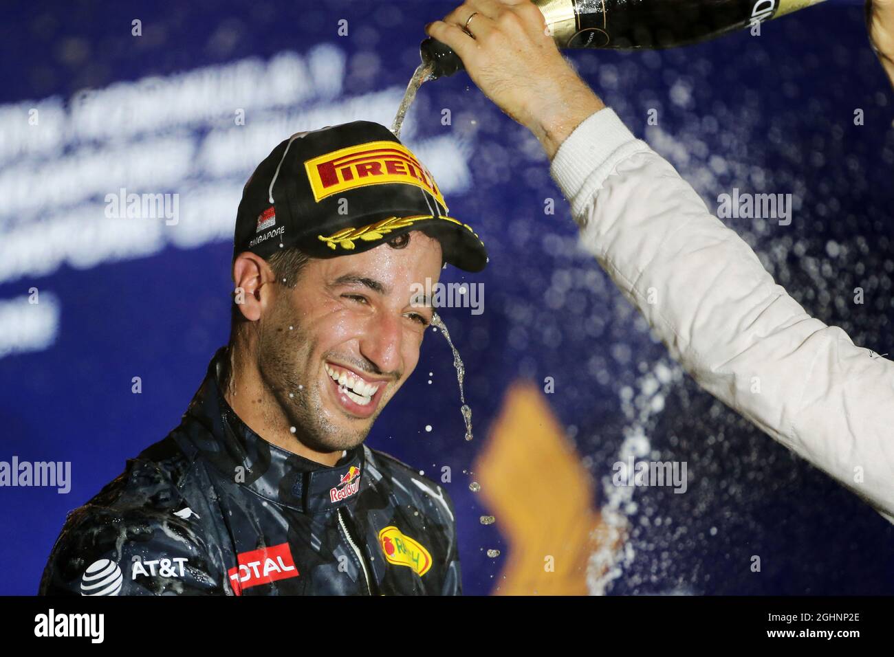 Daniel Ricciardo (AUS) Red Bull Racing celebrates his second position ...