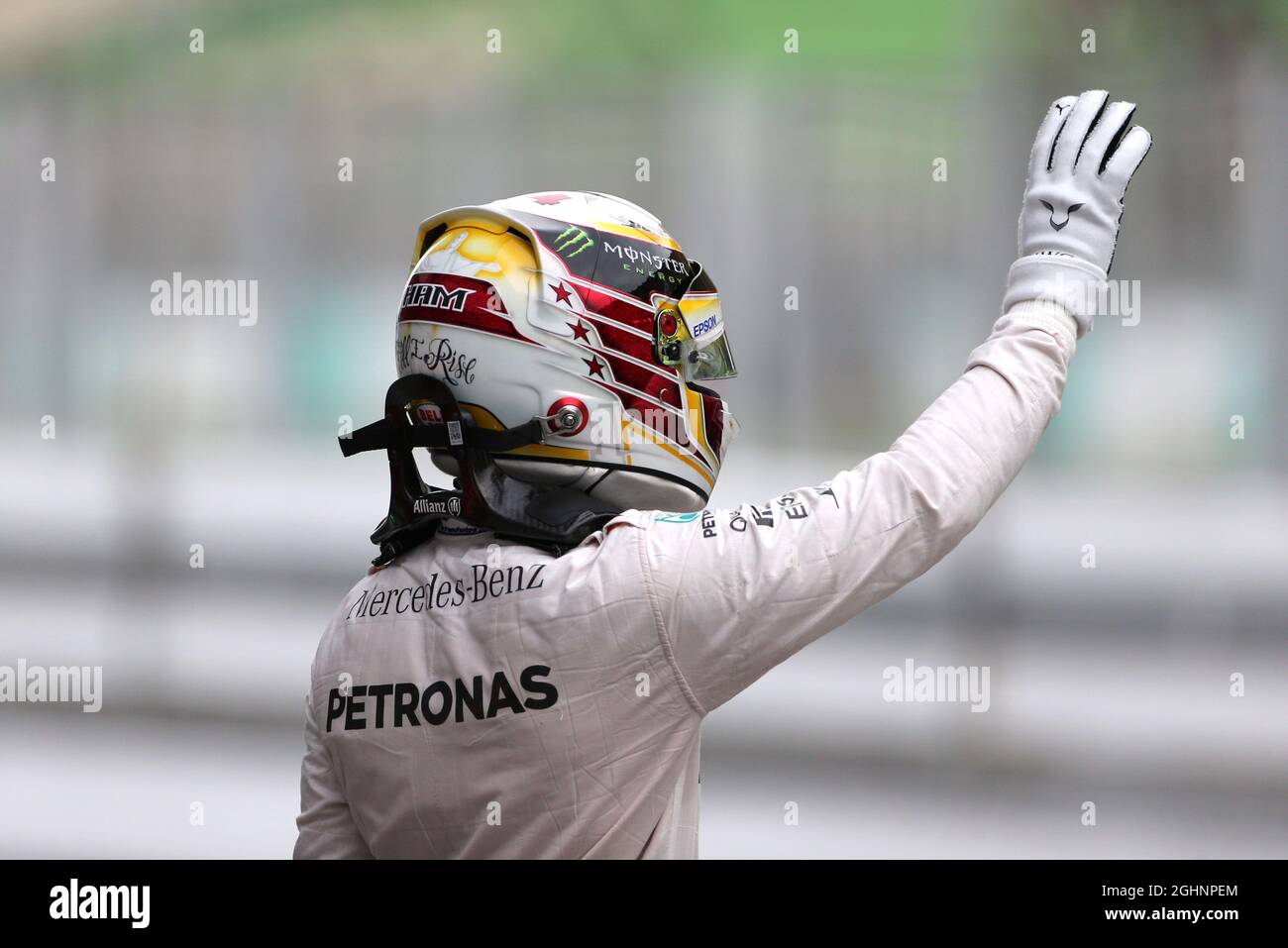 Mercedes amg f1 celebrates his pole position in parc ferme hi-res stock ...