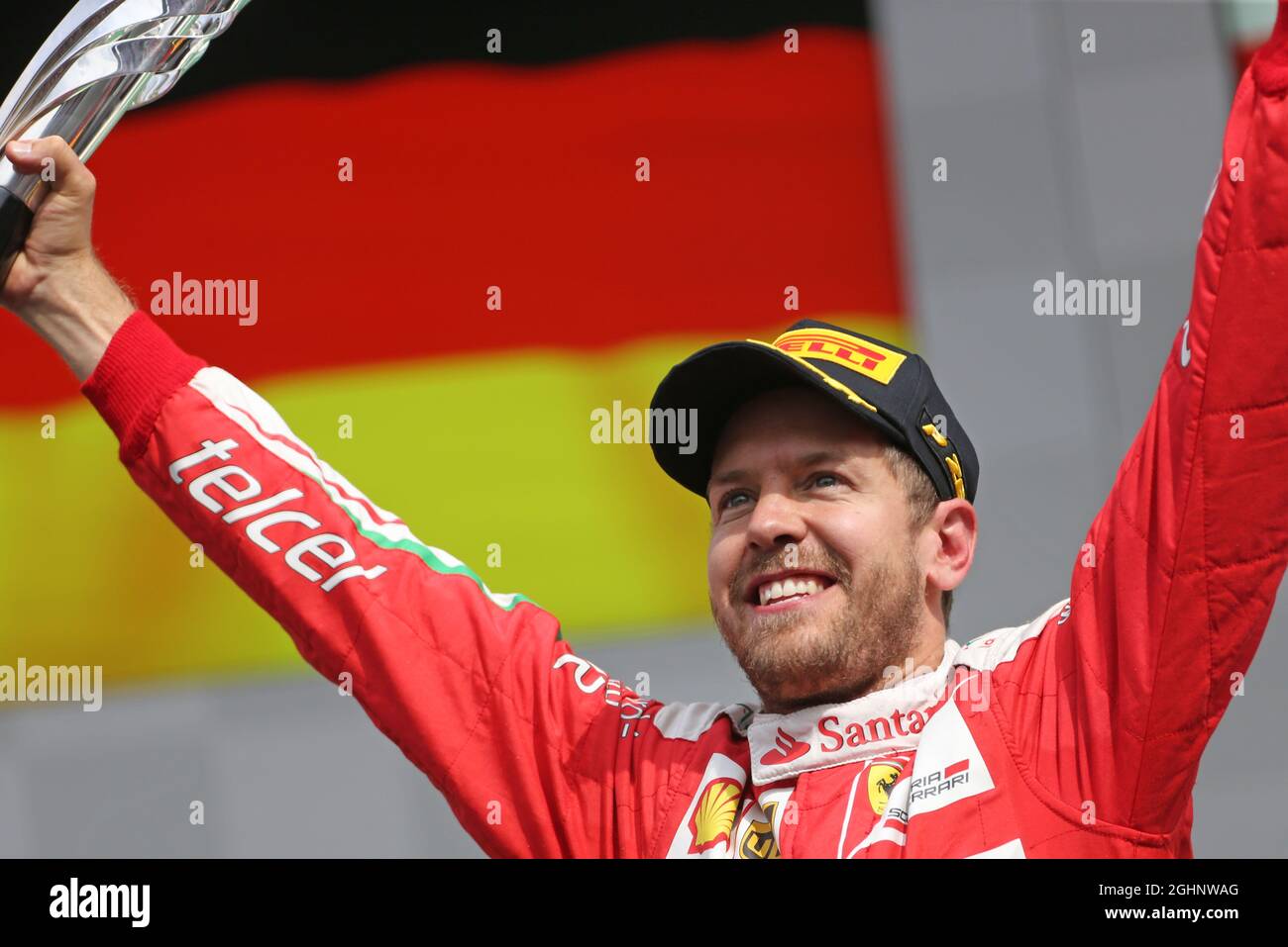 Sebastian Vettel (GER) Ferrari celebrates his third position on the ...