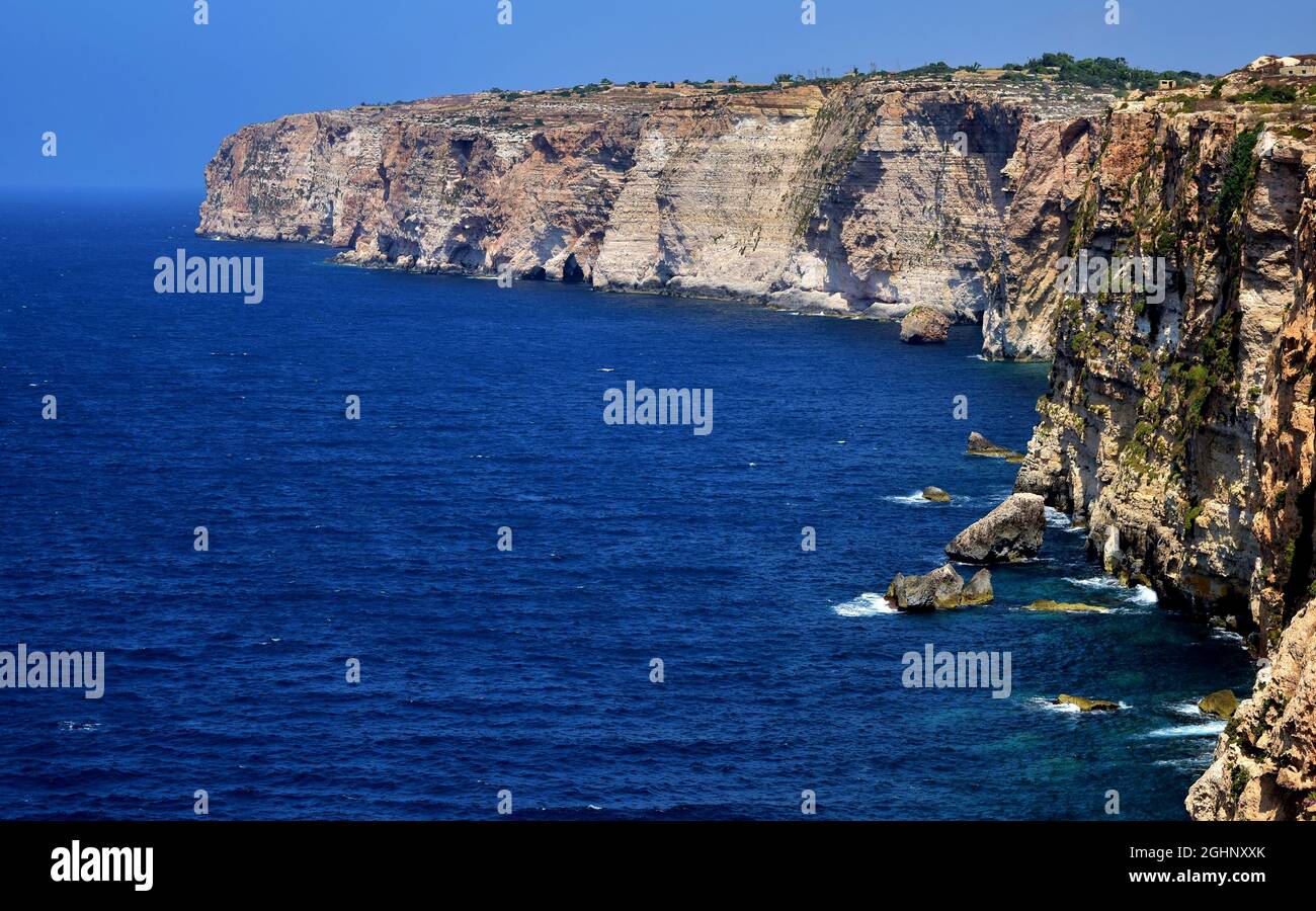 ZURRIEQ, MALTA - Jul 10, 2015: High sheer cliffs along the southern ...