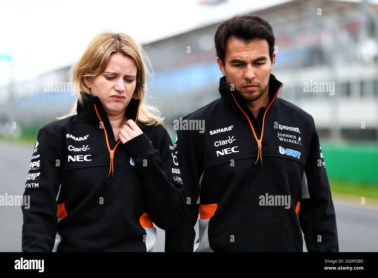 Sergio Perez (MEX) Sahara Force India F1 walks the circuit with ...