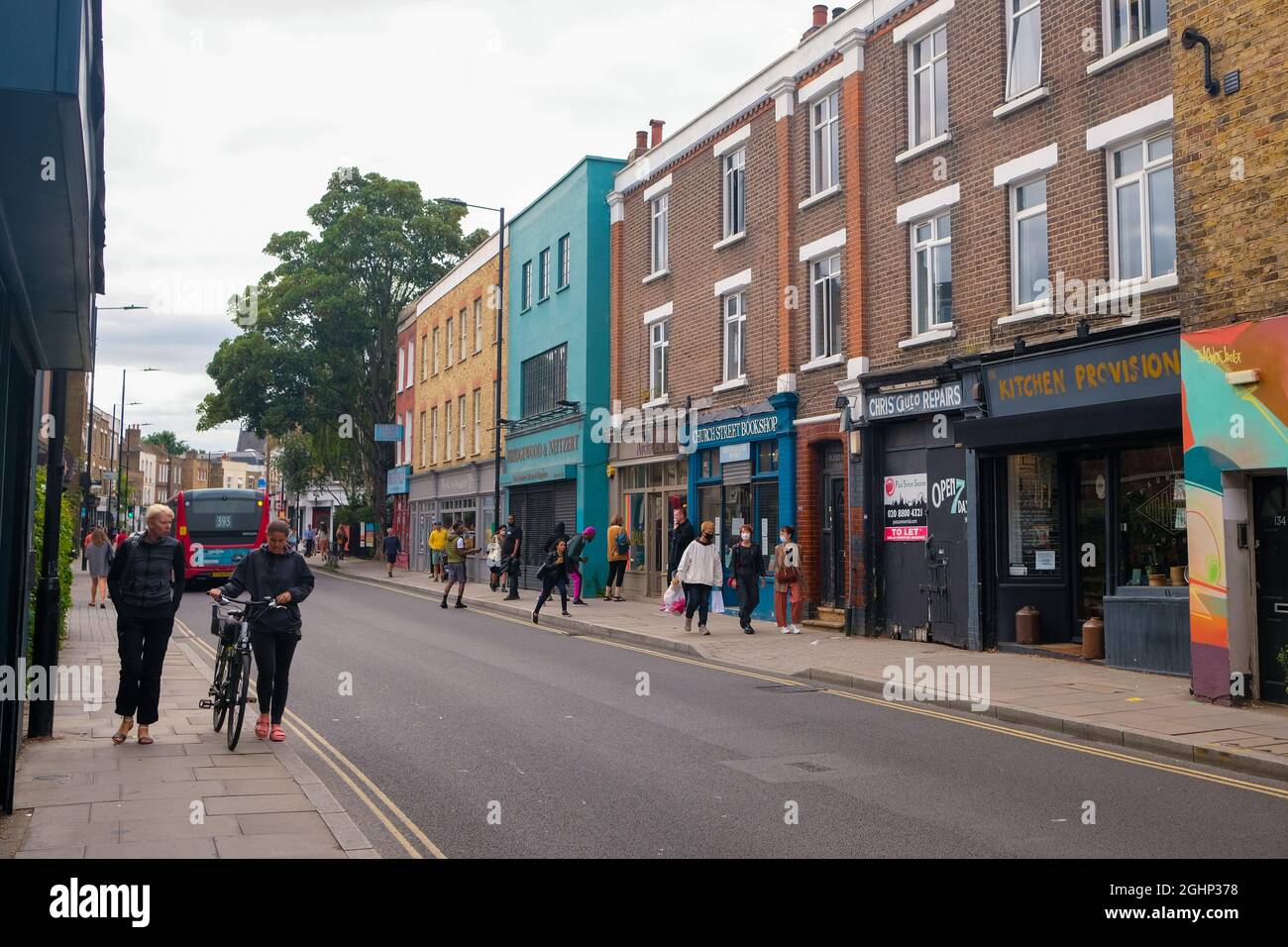 London- September 2021: Stoke Newington high street shops, a trendy ...