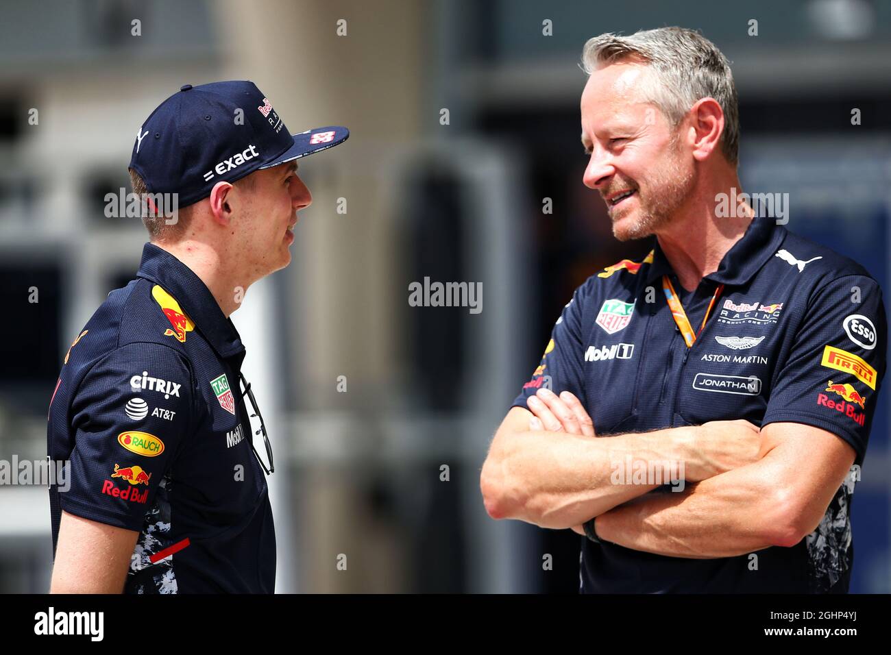 (L to R): Max Verstappen (NLD) Red Bull Racing with Jonathan Wheatley ...