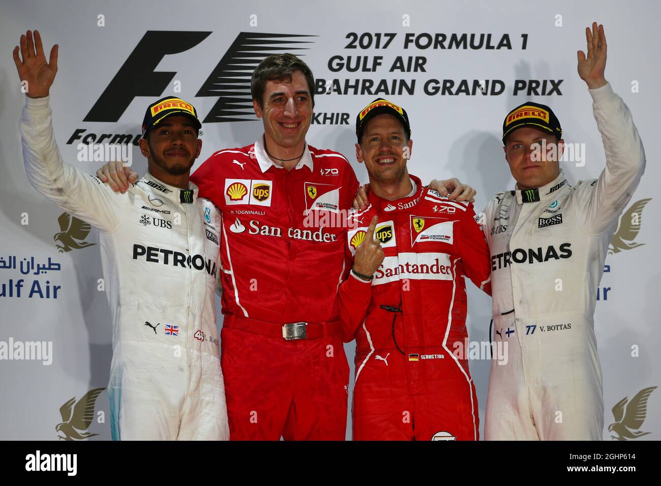 The podium (L to R): Lewis Hamilton (GBR) Mercedes AMG F1, second ...