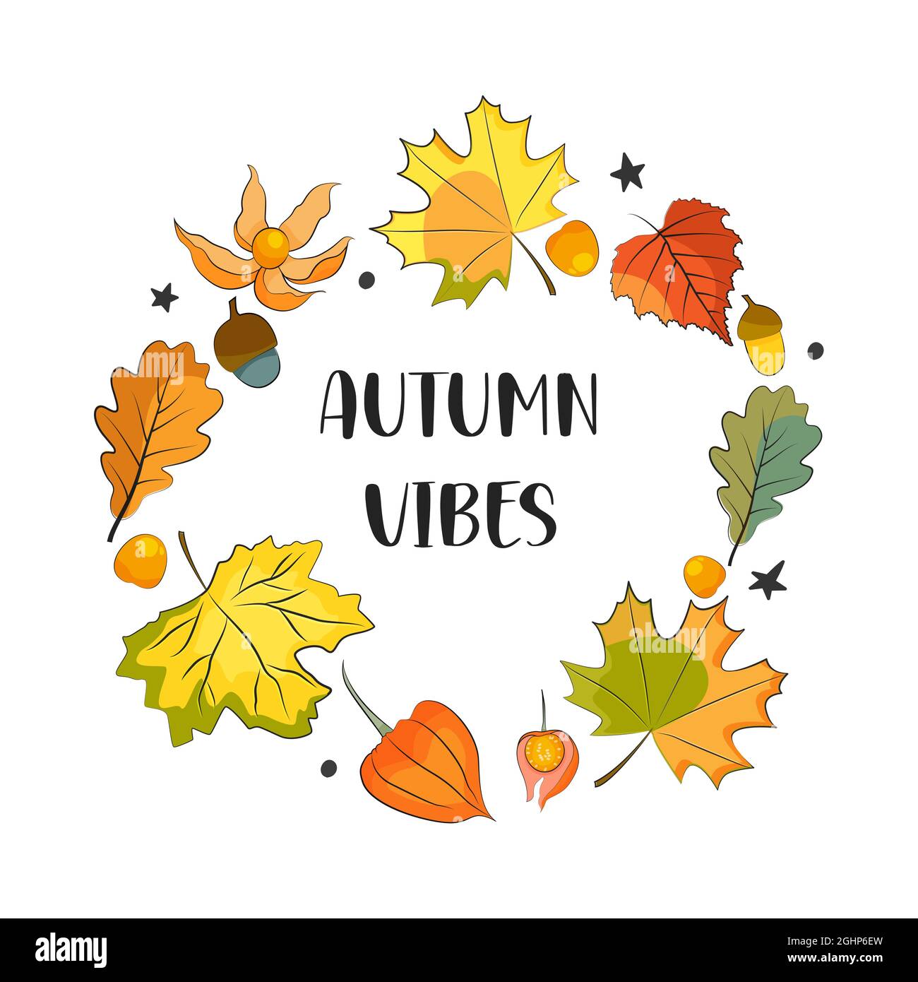 Leaf wreath with autumn vibes quote. Vector illustration Stock Vector ...