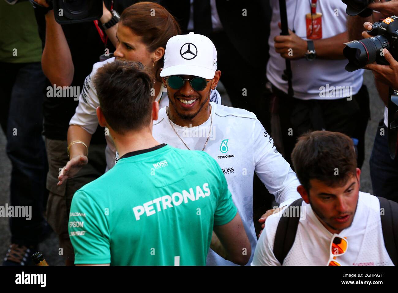 Race winner Lewis Hamilton (GBR) Mercedes AMG F1 celebrates with the ...