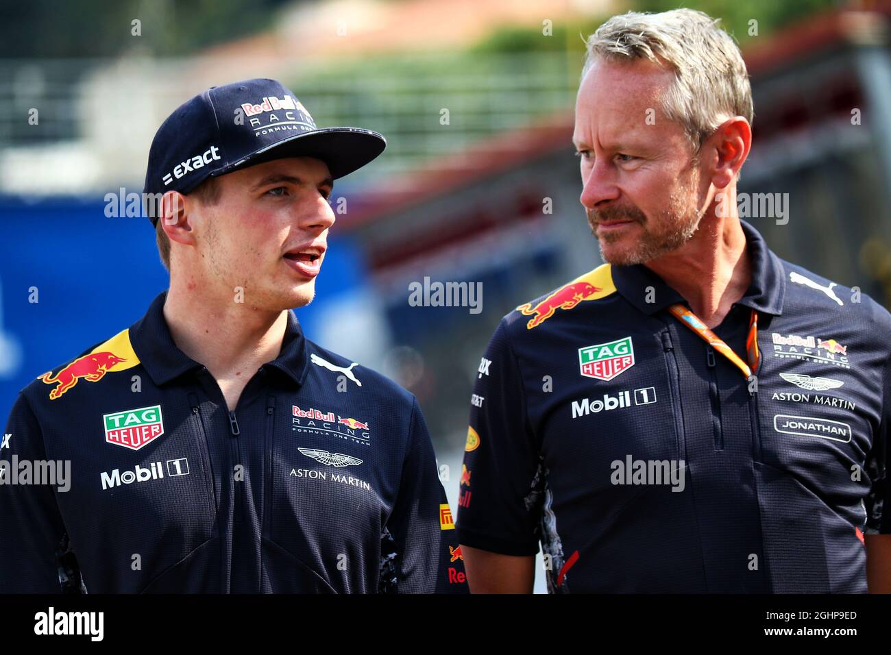 (L to R): Max Verstappen (NLD) Red Bull Racing with Jonathan Wheatley ...