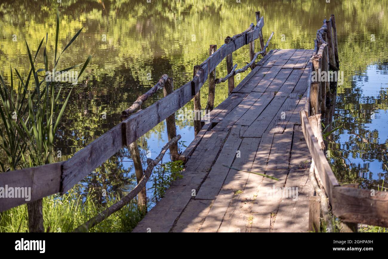 Plank Bridge Wood Lake Wooden Plank Bridge Over Water In Forest In