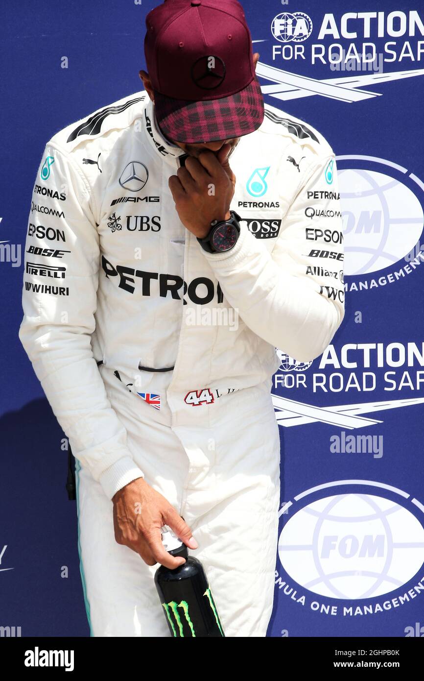 Lewis Hamilton (GBR) Mercedes AMG F1 in qualifying parc ferme. 10.06. ...