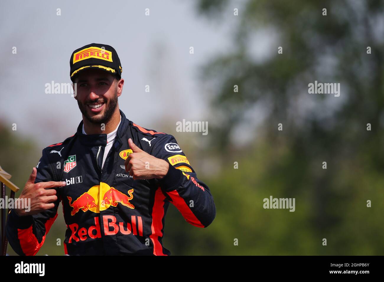 Daniel Ricciardo (AUS) Red Bull Racing celebrates his second position ...