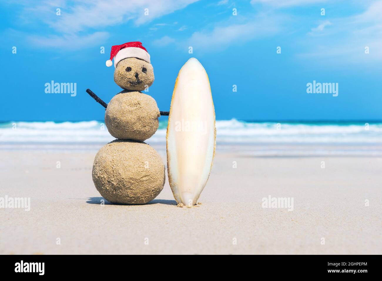 joyful Sandman of white sand on the clean beach of an exotic island on ...