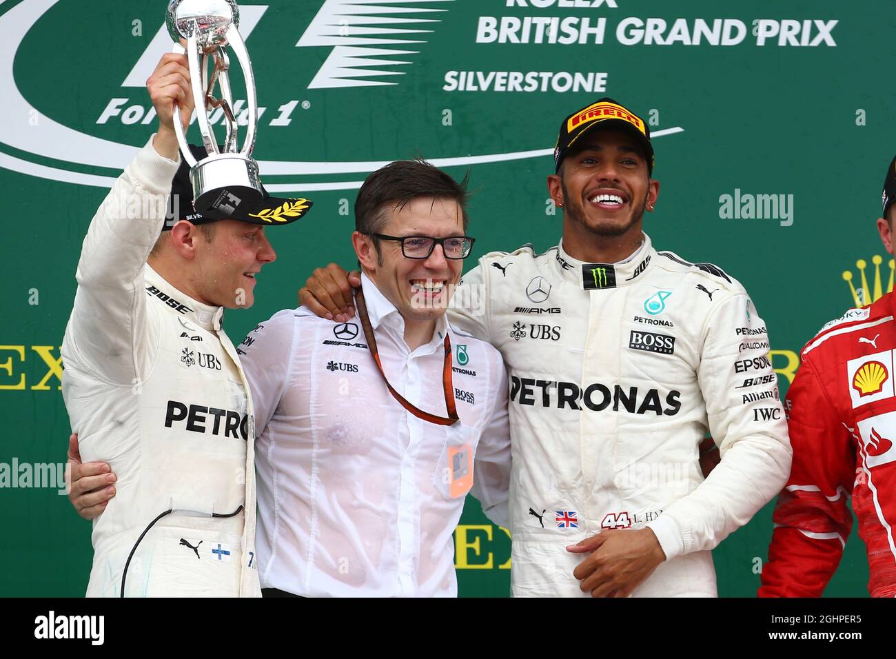 The podium (L to R): Valtteri Bottas (FIN) Mercedes AMG F1, second ...