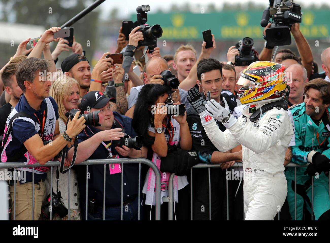 Race winner Lewis Hamilton (GBR) Mercedes AMG F1 celebrates in parc ...