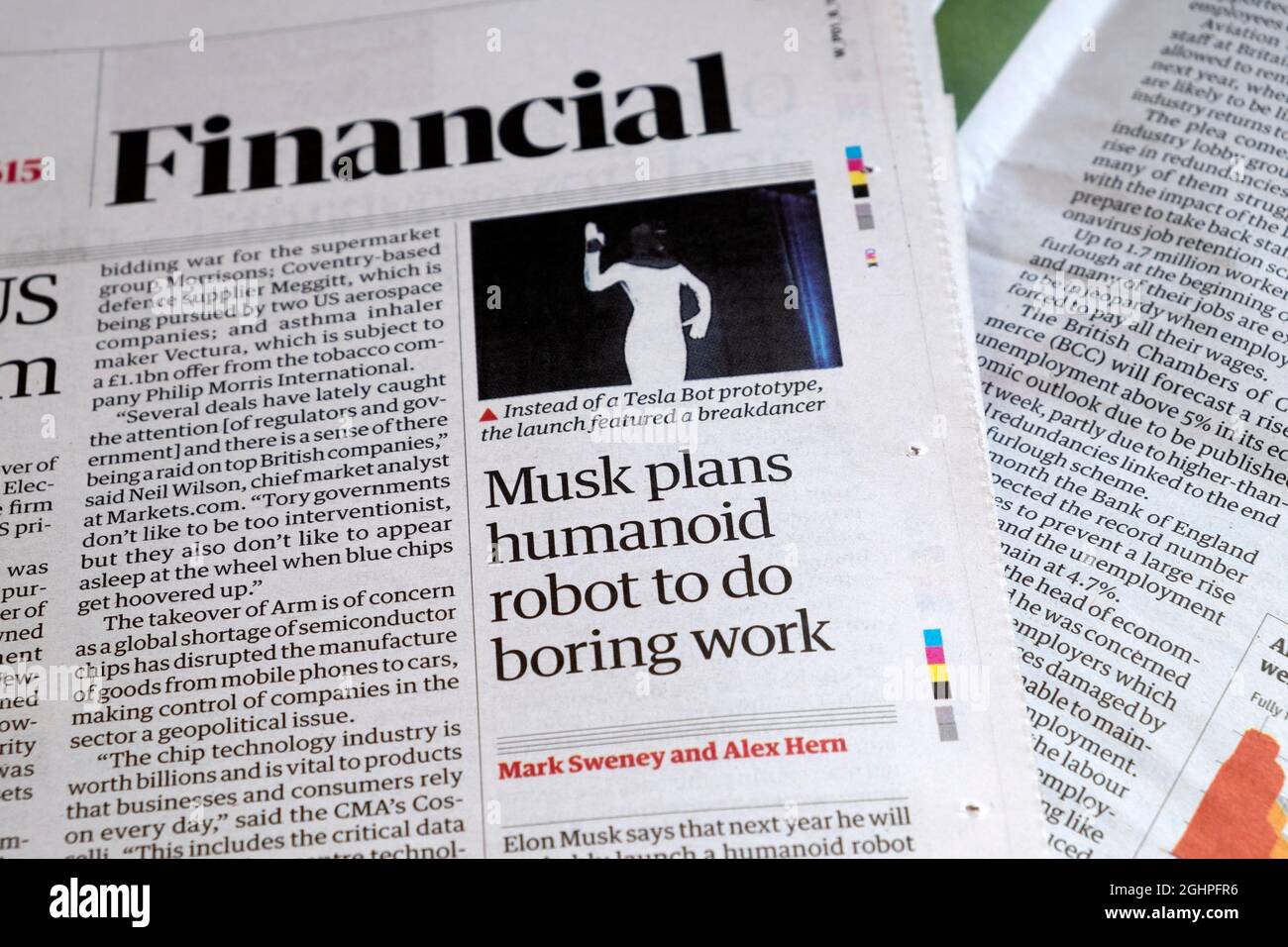 Newspaper headline Guardian Financial page article Elon "Musk plans ...