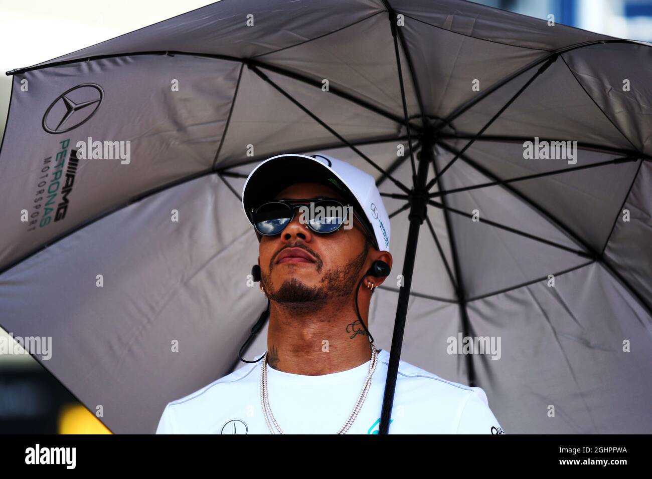 Lewis Hamilton (GBR) Mercedes AMG F1 on the drivers parade. 30.07.2017 ...