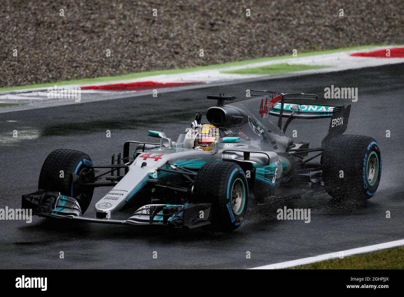 Mercedes amg f1 w08 celebrates his pole position hi-res stock ...