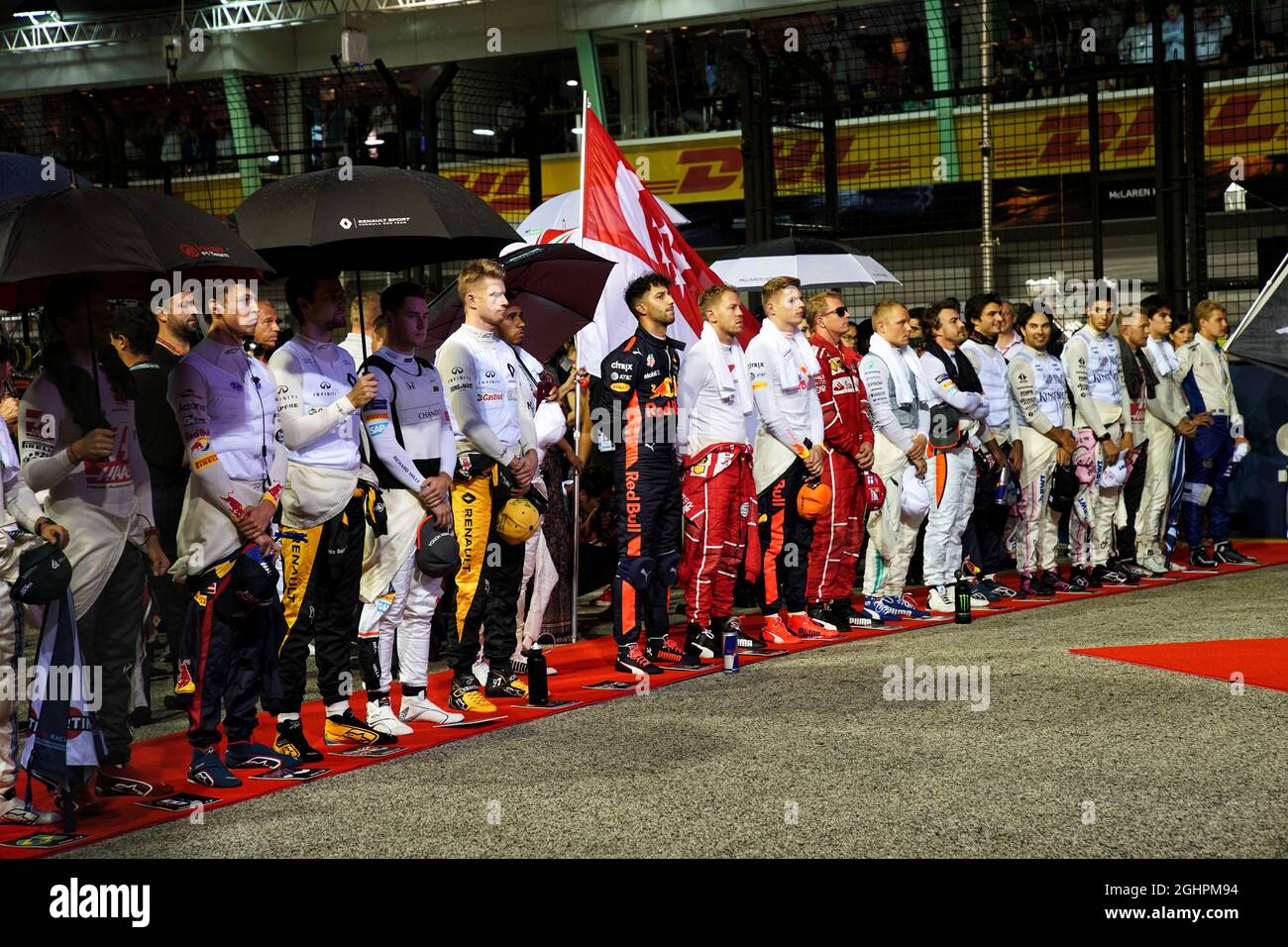 The drivers as the grid observes the national anthem. 17.09.2017 ...