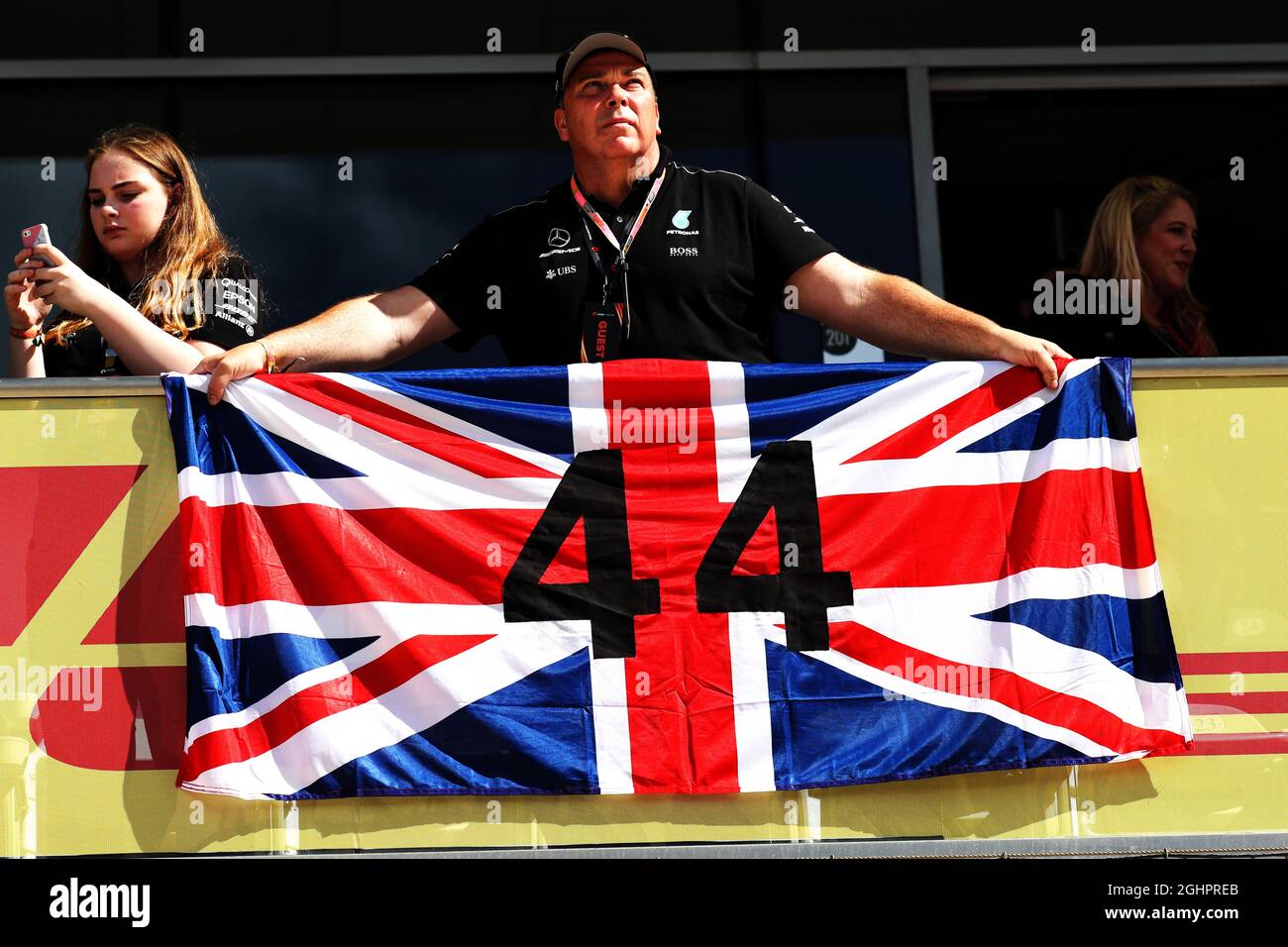 Lewis Hamilton (GBR) Mercedes AMG F1 fan with flag. 22.10.2017. Formula ...