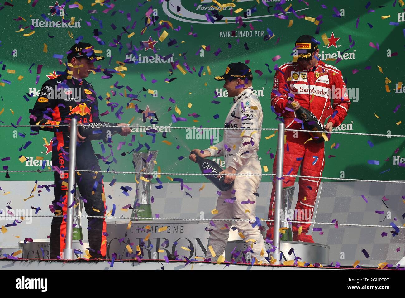 The podium (L to R): Race winner Max Verstappen (NLD) Red Bull Racing ...