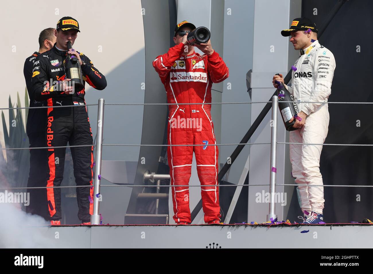 Mercedes amg f1 celebrates on podium kimi raikkonen hi-res stock ...