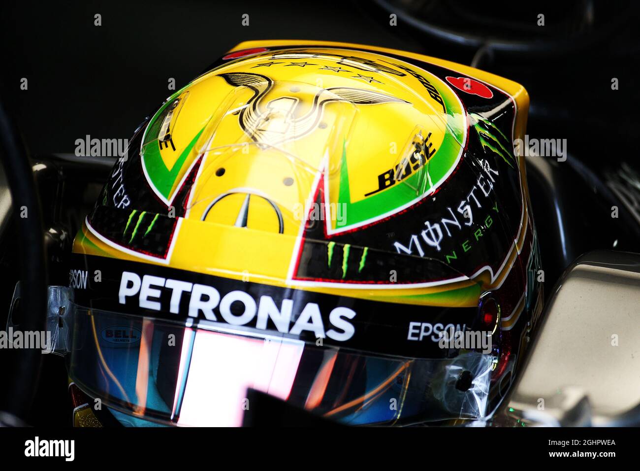The helmet of Lewis Hamilton (GBR) Mercedes AMG F1 W08. 11.11.2017 ...