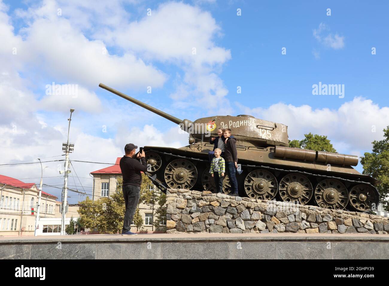 T-34-85 tank on display in the city centre of Tiraspol in Transnistria ...